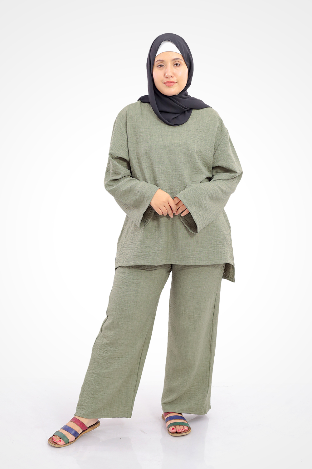 Ensemble Zahra en lin - vert - Faracha .ma